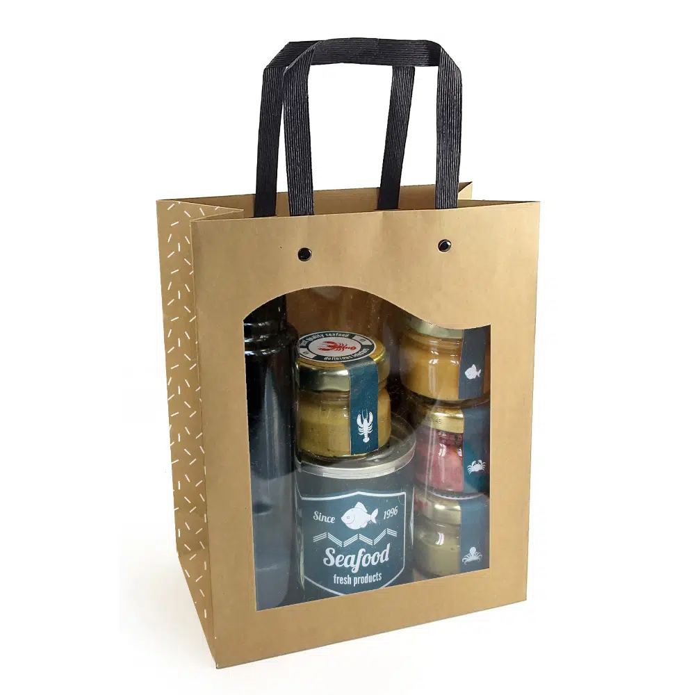 Ecru paper bags with window Delicatessen 18+8x23 cm per 10